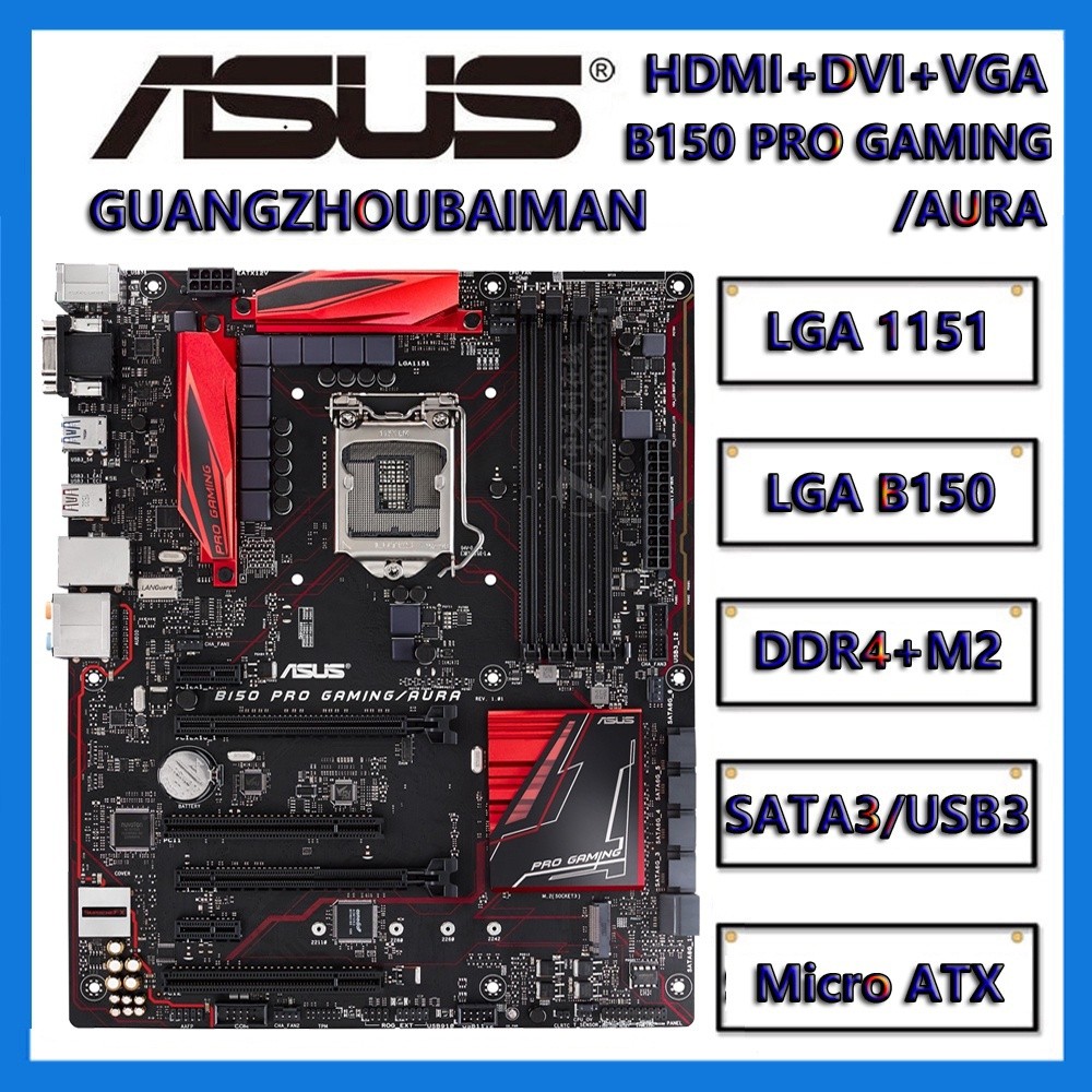 Placa-mãe Asus B150M PRO GAMING D3/AURA B150 1151 DDR4 HDMI SATA 6 Gb/s ...
