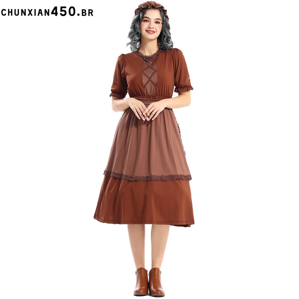 Adulto Colonial Pioneiro Traje Feminino Aldeia Fazenda Pradaria Donzela ...