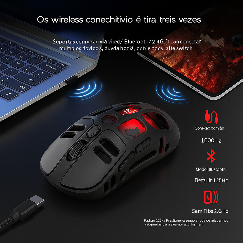 Mouse Gamer Sem Fio Rgb 2400dpi 6 Botões Bluetooth Usb | Shopee Brasil