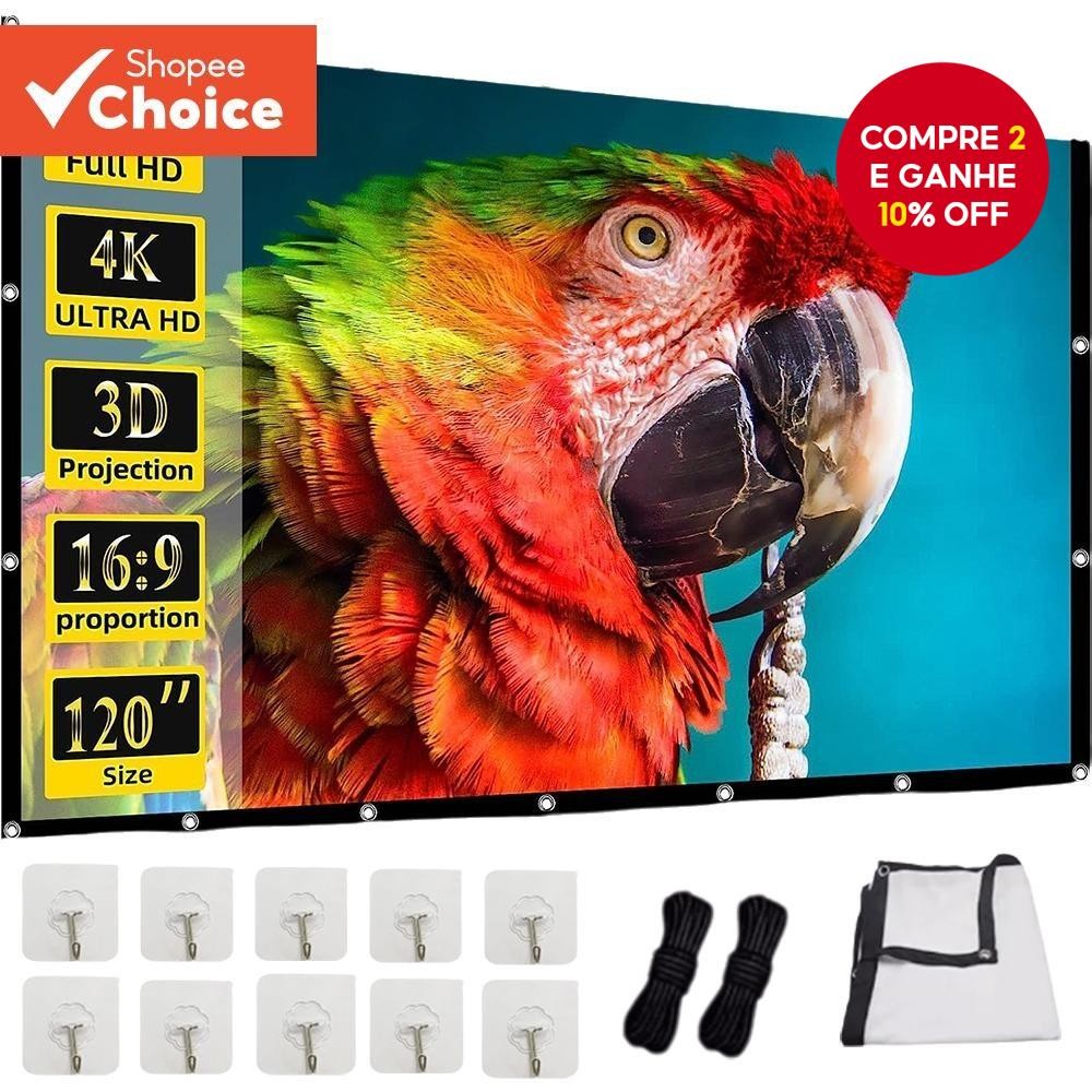 Tela Do Projetor Branco/Metal Cinza 60-250 Polegadas Dobrável Portátil ...