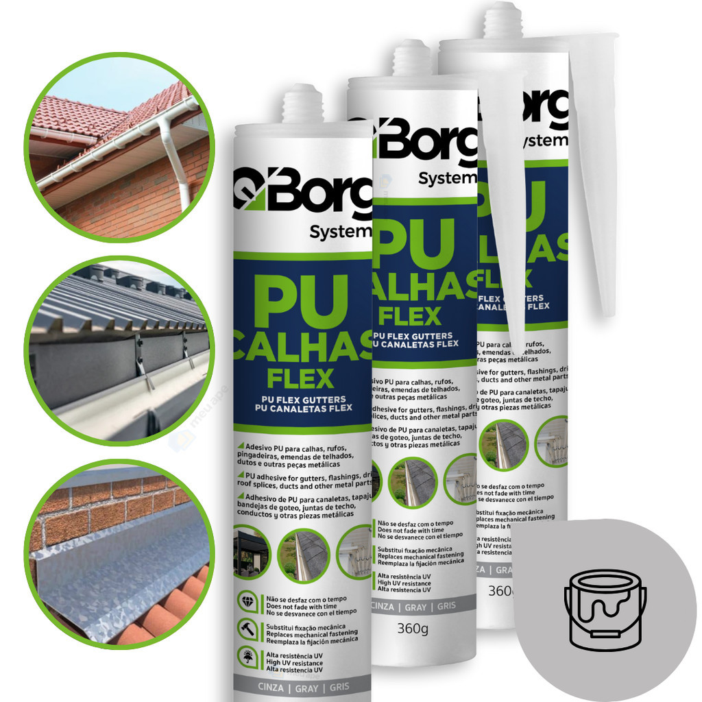 Kit 3 PU Calhas Flex Uso Profissional Alvenaria Telhado Rufos Duto ...