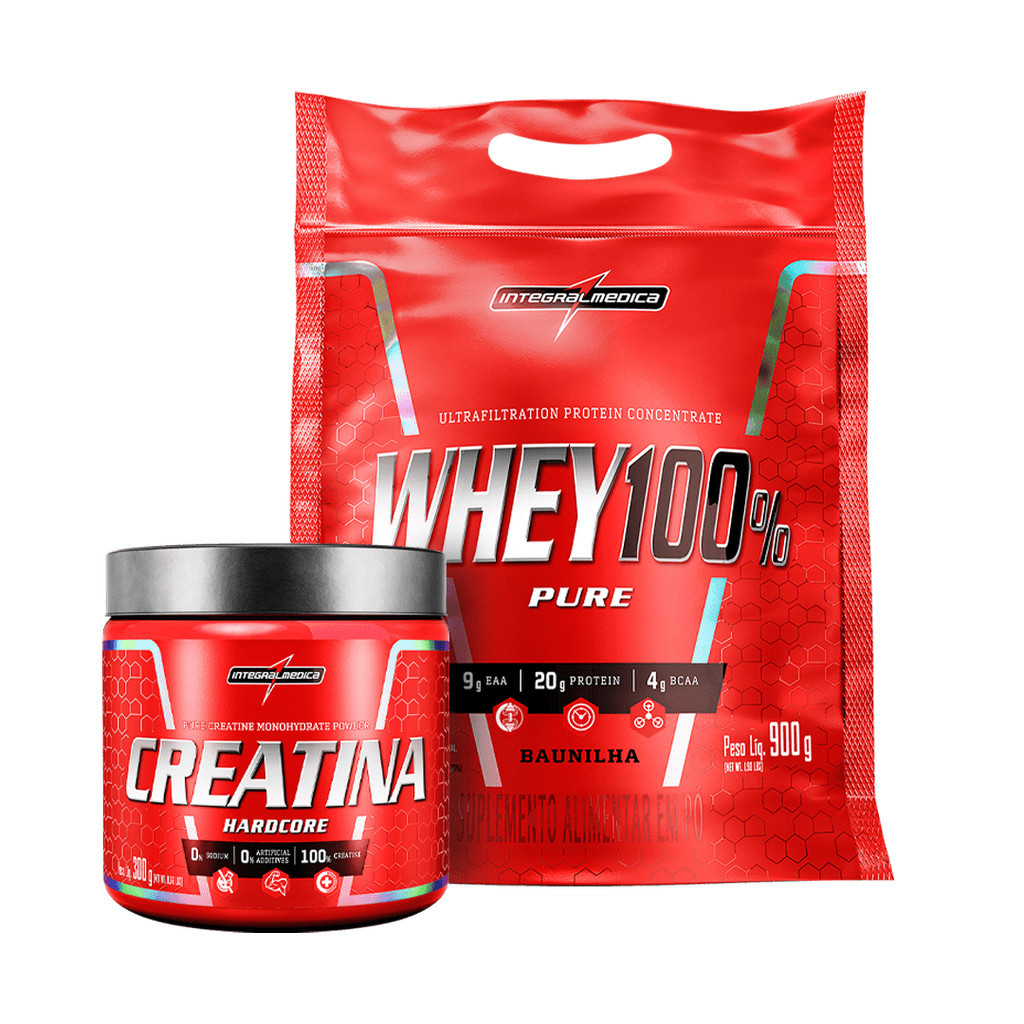 KIT: WHEY PROTEIN 100% INTEGRAL MÉDICA 900G + CREATINA 100% PURA POTE ...