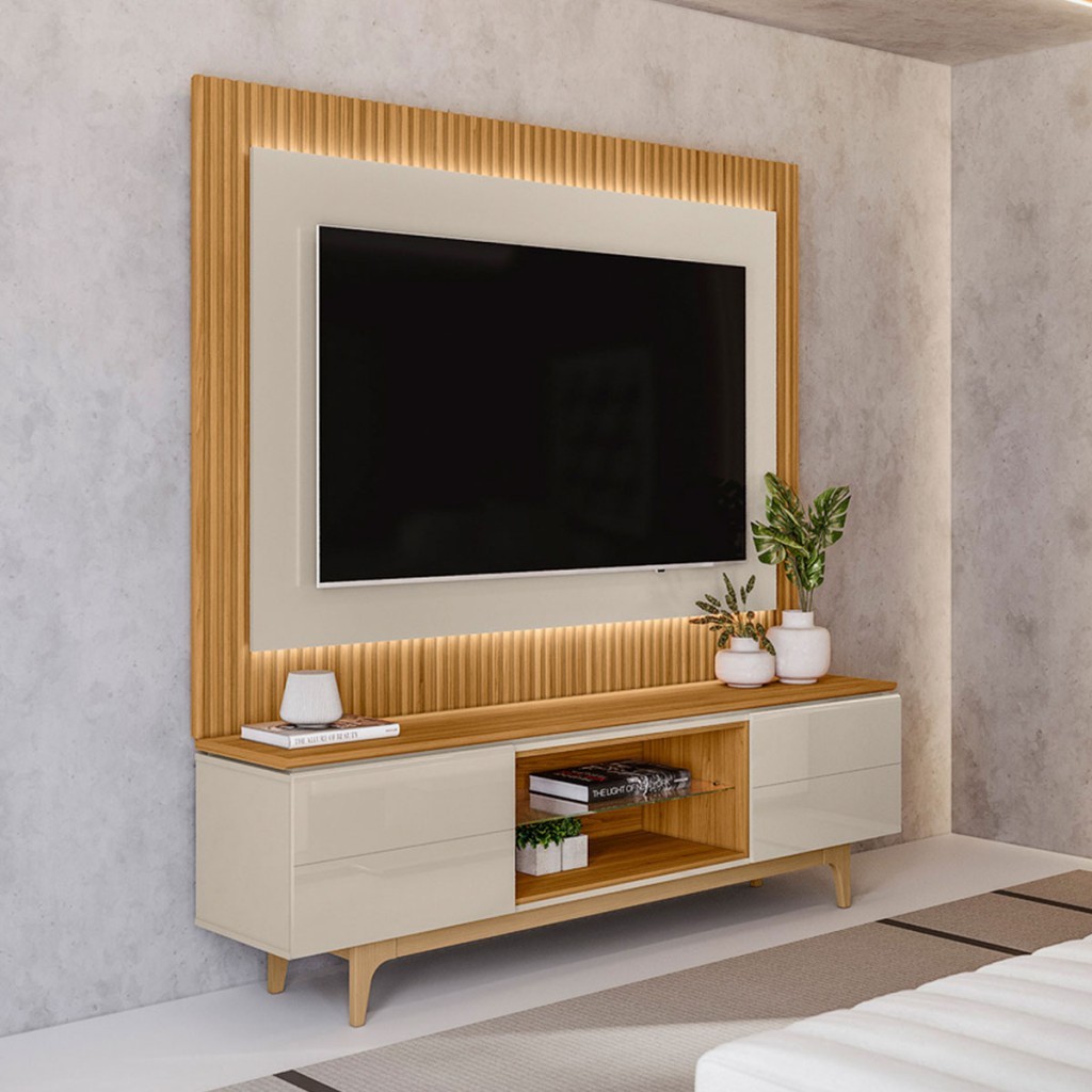 Rack com Painel para TV Até 70 Polegadas Miami 2 Portas Ripado com Led ...