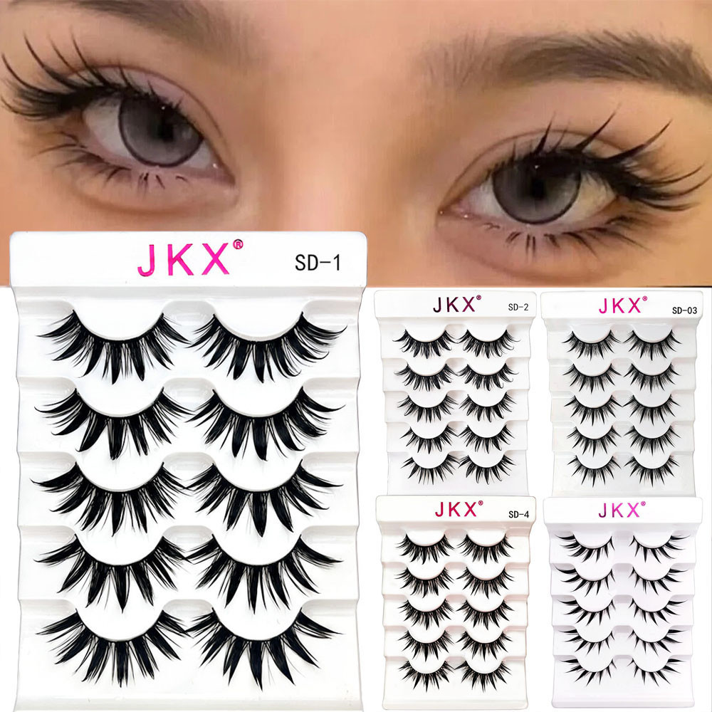 5 pares Thai Style False Lash Extension Natural Manga Cross Curling ...