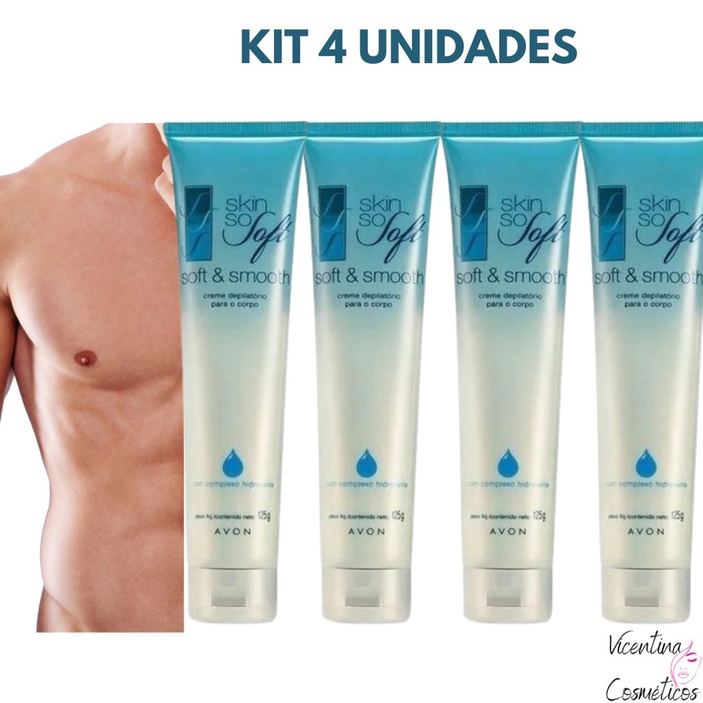 Kit Creme Depilatório Masculino para o Corpo Skin So Soft 125g Avon 4 ...