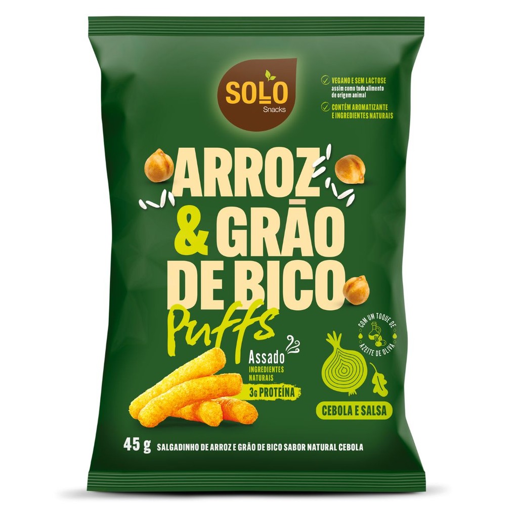 Snack Puffs Arroz Grão De Bico Cebola Salsa Solo Snacks 45g | Shopee Brasil