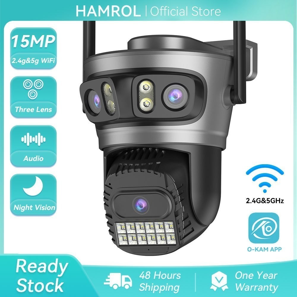 Hamrol Três Lentes Tela 9mp PTZ WiFi Câmera 5G & 2.4HZ Monitoramento ...