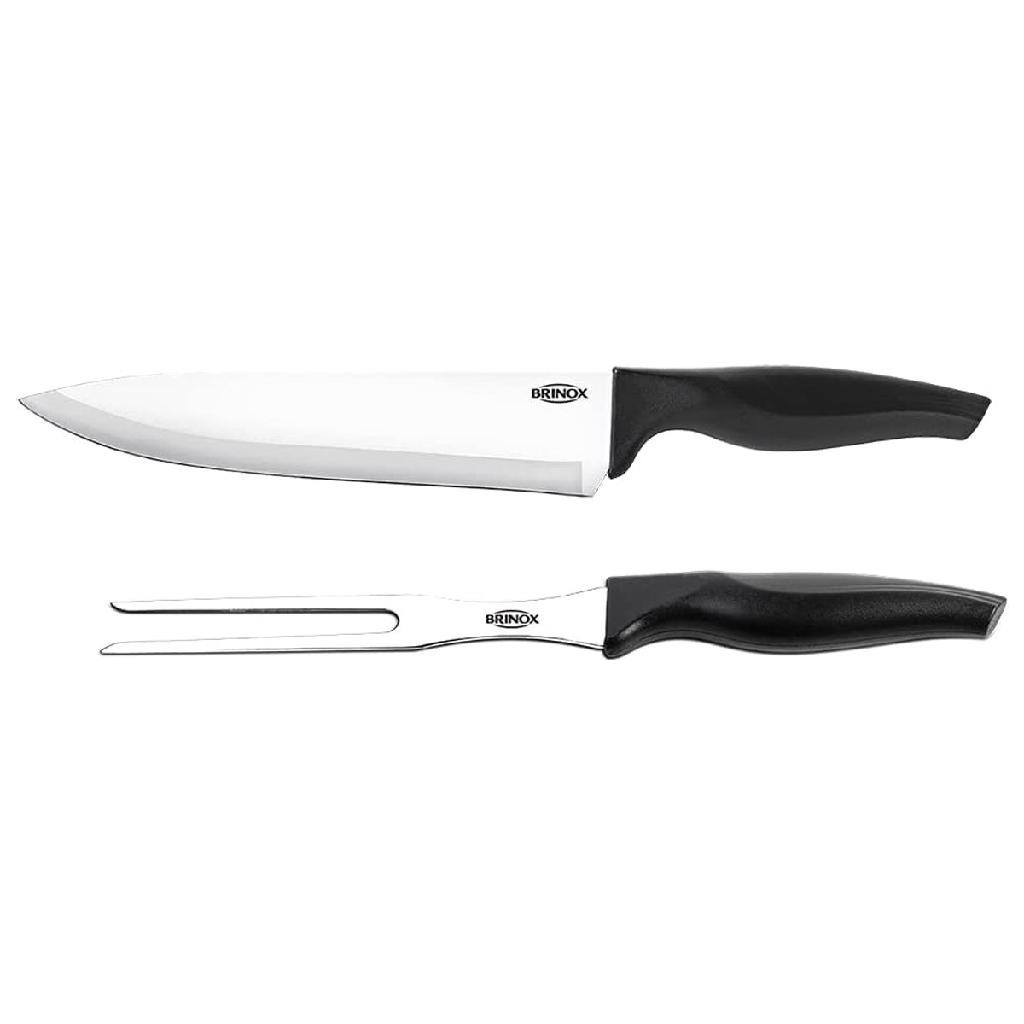 Kit para Churrasco Faca e Garfo Trinchante Aço Inox Cross Brinox Preto ...