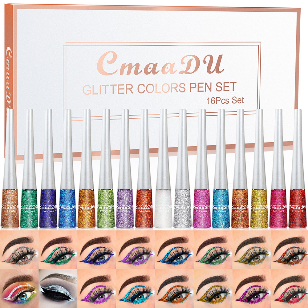CmaaDu 16 Color Set Gold Onion Powder Liquid Eyeliner , Impermeável ...