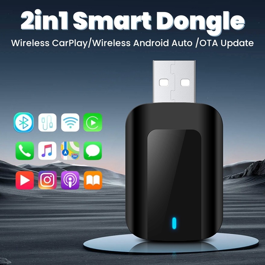 Adaptador Carplay Sem Fio Android Auto 2 Em 1 Dongle Inteligente 2024 5G WIFI Para iphone Phone ...