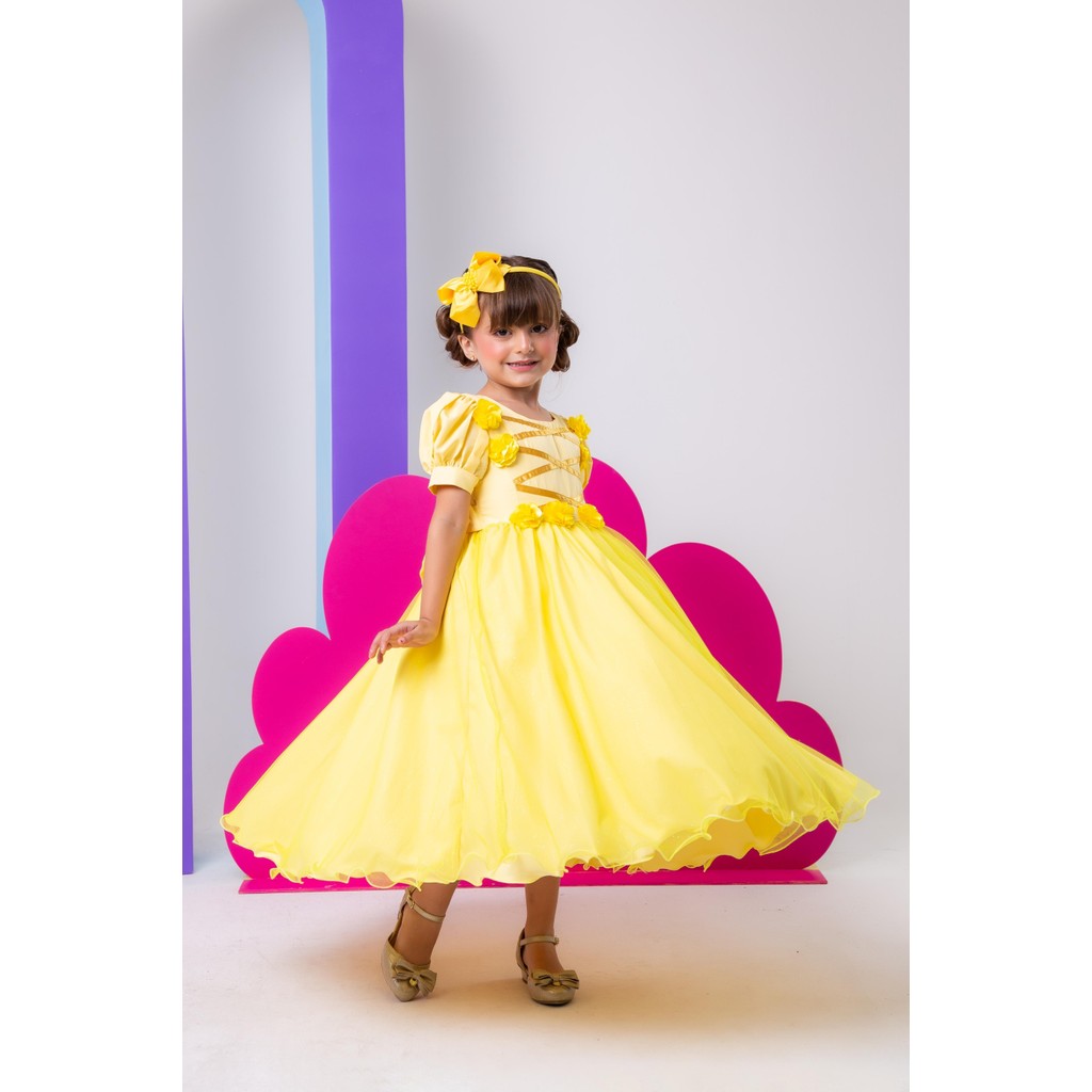 Vestido Infantil Menina Criança Bella Child/Fantasia Longa A Bela e a ...