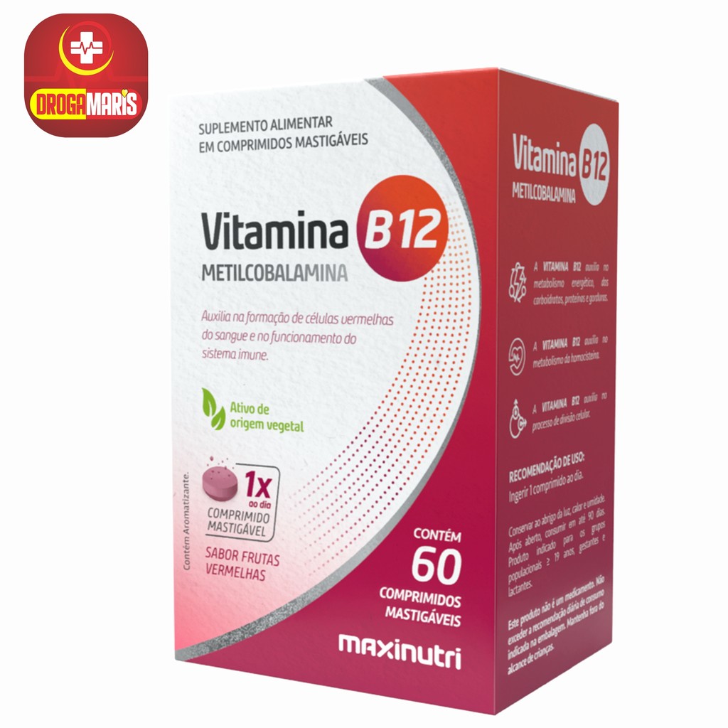 Vitamina B12 Metilcobalamina 60 Comprimidos Mastigáveis Maxinutri ...