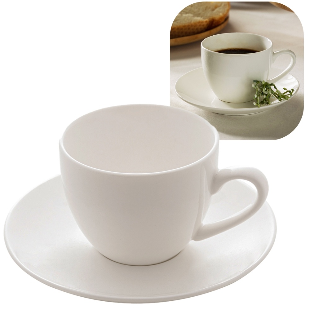 Jogo 06 Xicaras De Café Com Pires Porcelana Branca Clean 100ml - Lyor | Shopee Brasil