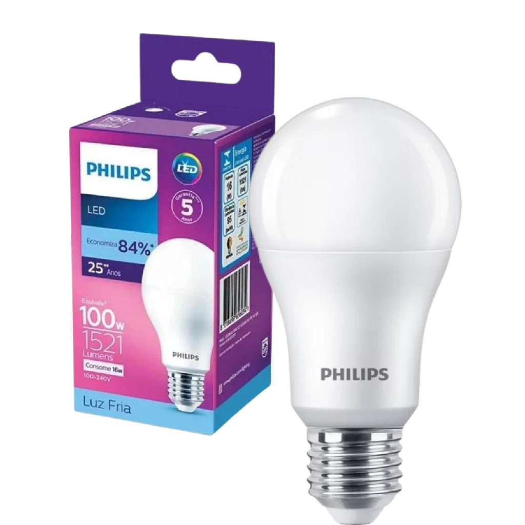 Kit 7 Lampada Led Bulbo Philips 16w Branco Frio 6500K E27 | Shopee Brasil
