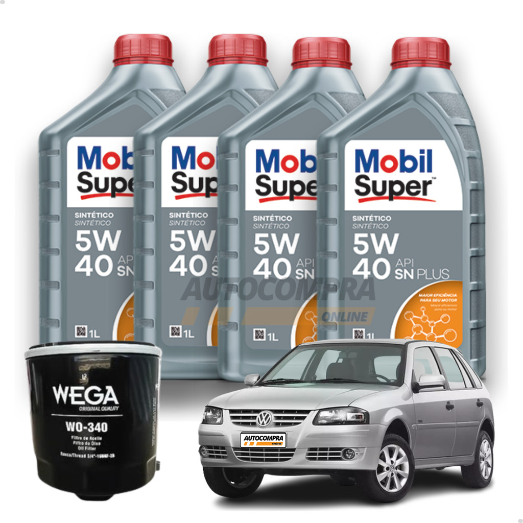Kit Troca De Óleo 5w40 Sintético + Filtro WO340 VW Gol G4 1.0 2010 2011 2012 2013 2014 2015 ...