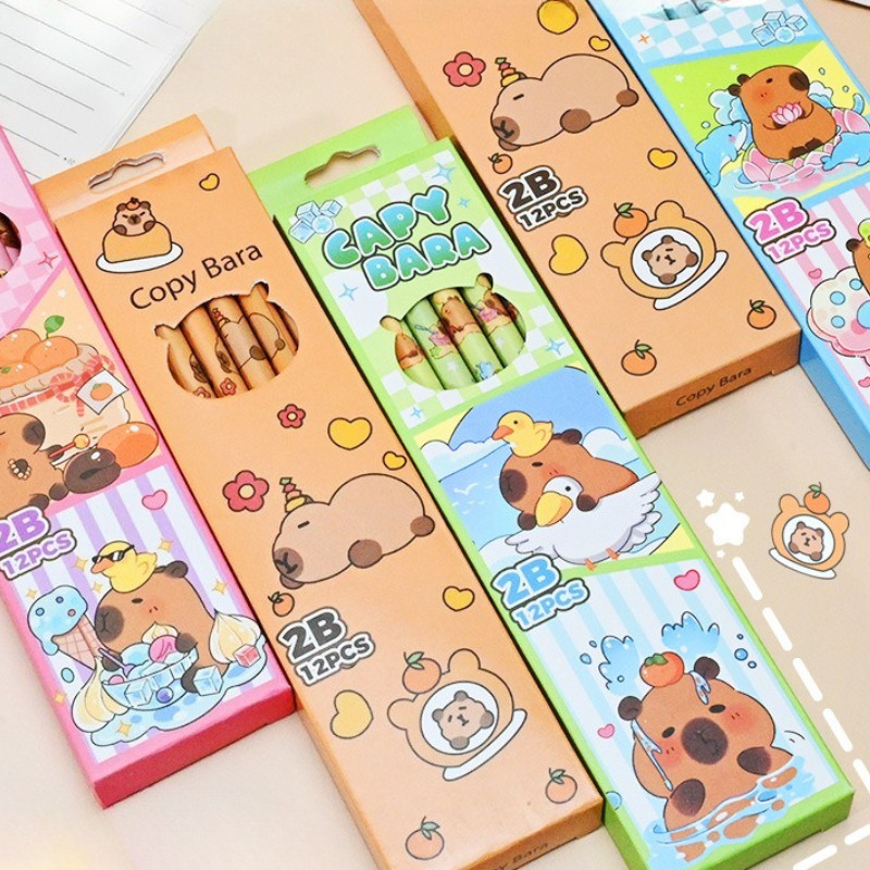 12 Peças De Lápis Cute Capivara 2B Em Caixa Com Cabeça De Borracha ...