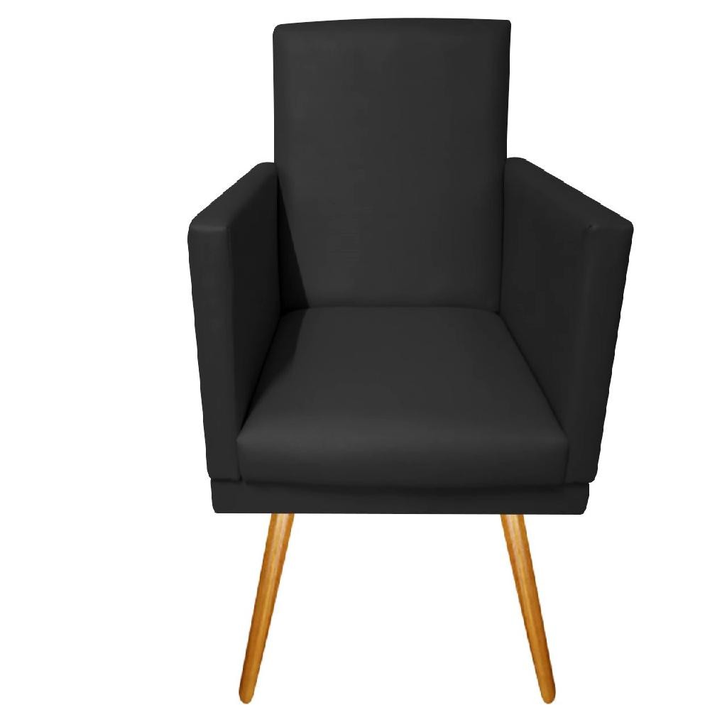 Poltrona Decorativa Nina Couro Preto Pés Madeira Ms Decor | Shopee Brasil