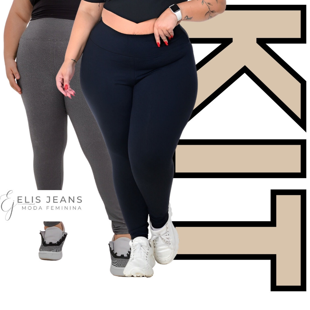 Kit 2 Calças Legging Plus Size Cintura Alta Leg Feminina Grossa Zero ...