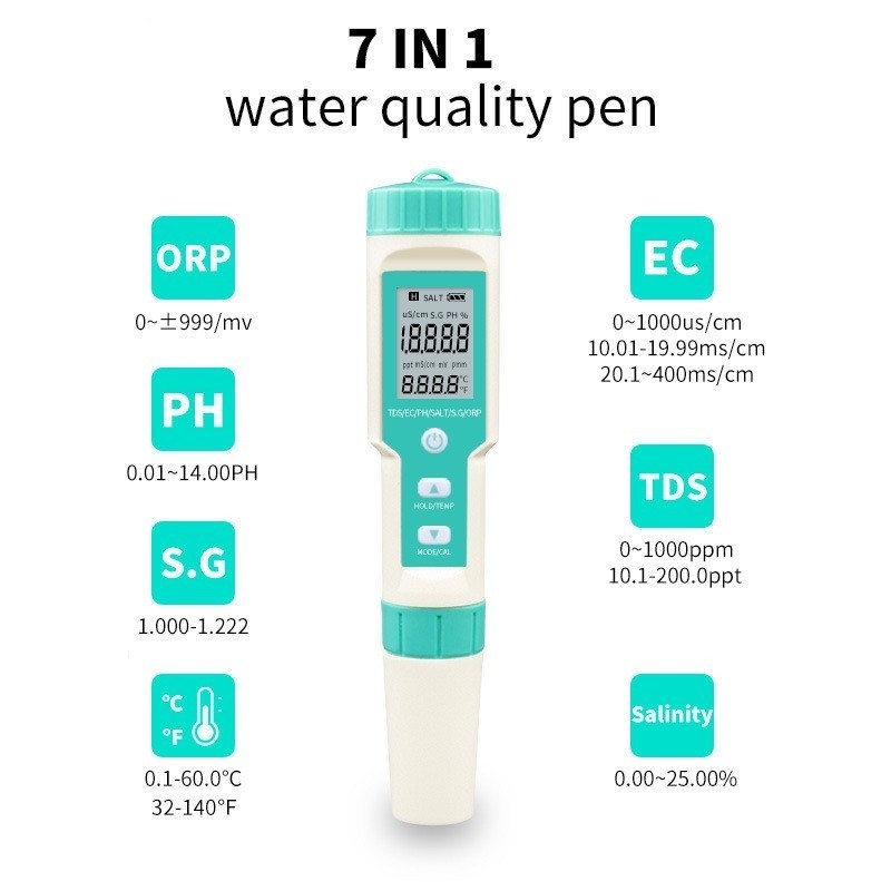 MEDIDOR DE PH 7 EM 1 DIGITAL DE SALINIDADE PH QUALIDADE DA ÁGUA TDS EC ORP SALINITY S . G DE ...