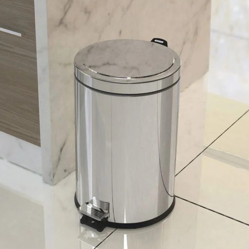 Lixeira Cesto Inox Redonda Com Pedal 20L Tramontina Lixo Alça Pedal ...