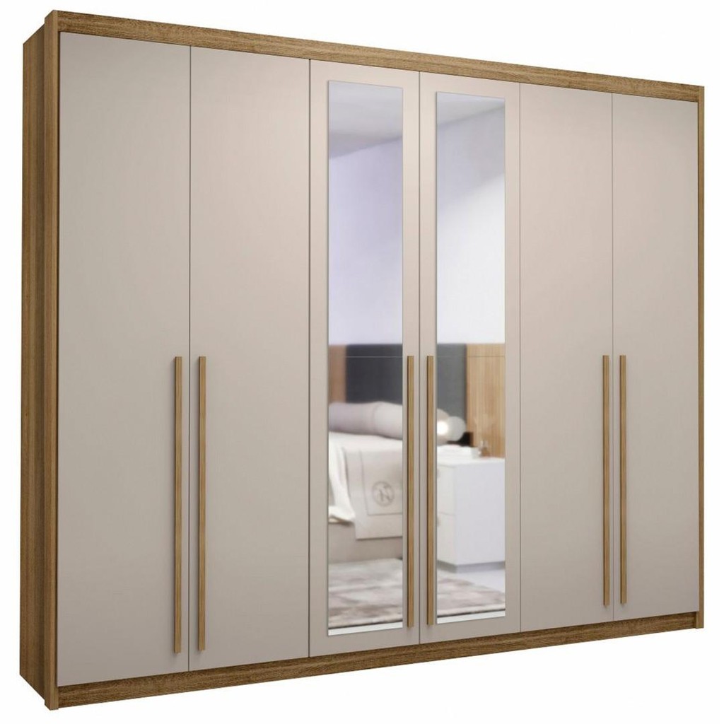 Guarda Roupa Casal 6 Gavetas Espelho Dubai Majestic Nature/Fendi - VLR ...