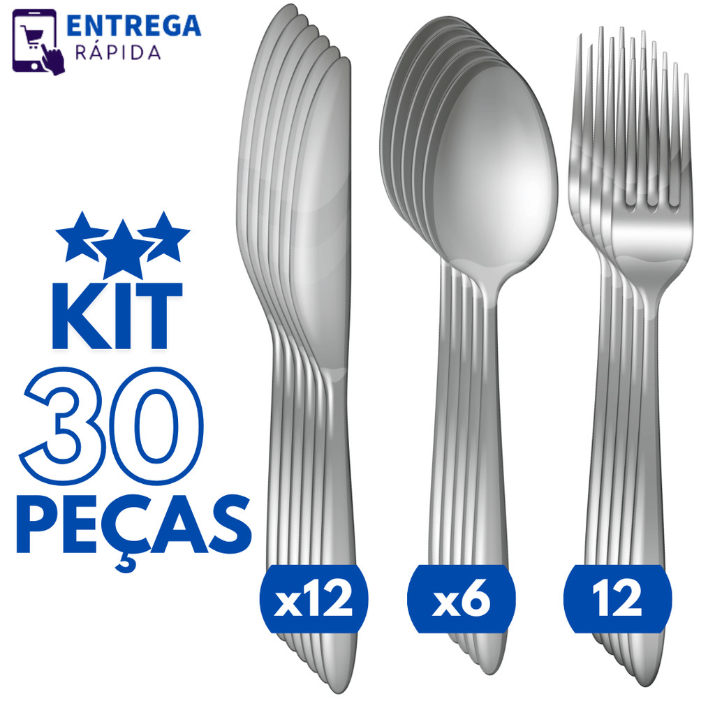 Kit de Talher em Aço Inox Até 30 Peças para Equipar Sua Cozinha Jogo de ...