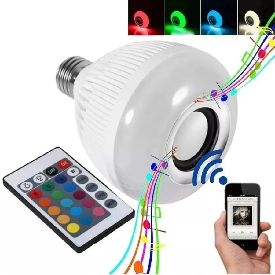 STO391 - Lampada Led Musical Rgb Bluetooth Controle Remoto 8 Cores ...