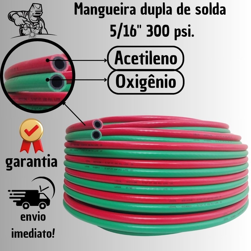 Mangueira dupla de solda (oxigênio e acetileno), 5/16" 300psi. | Shopee ...