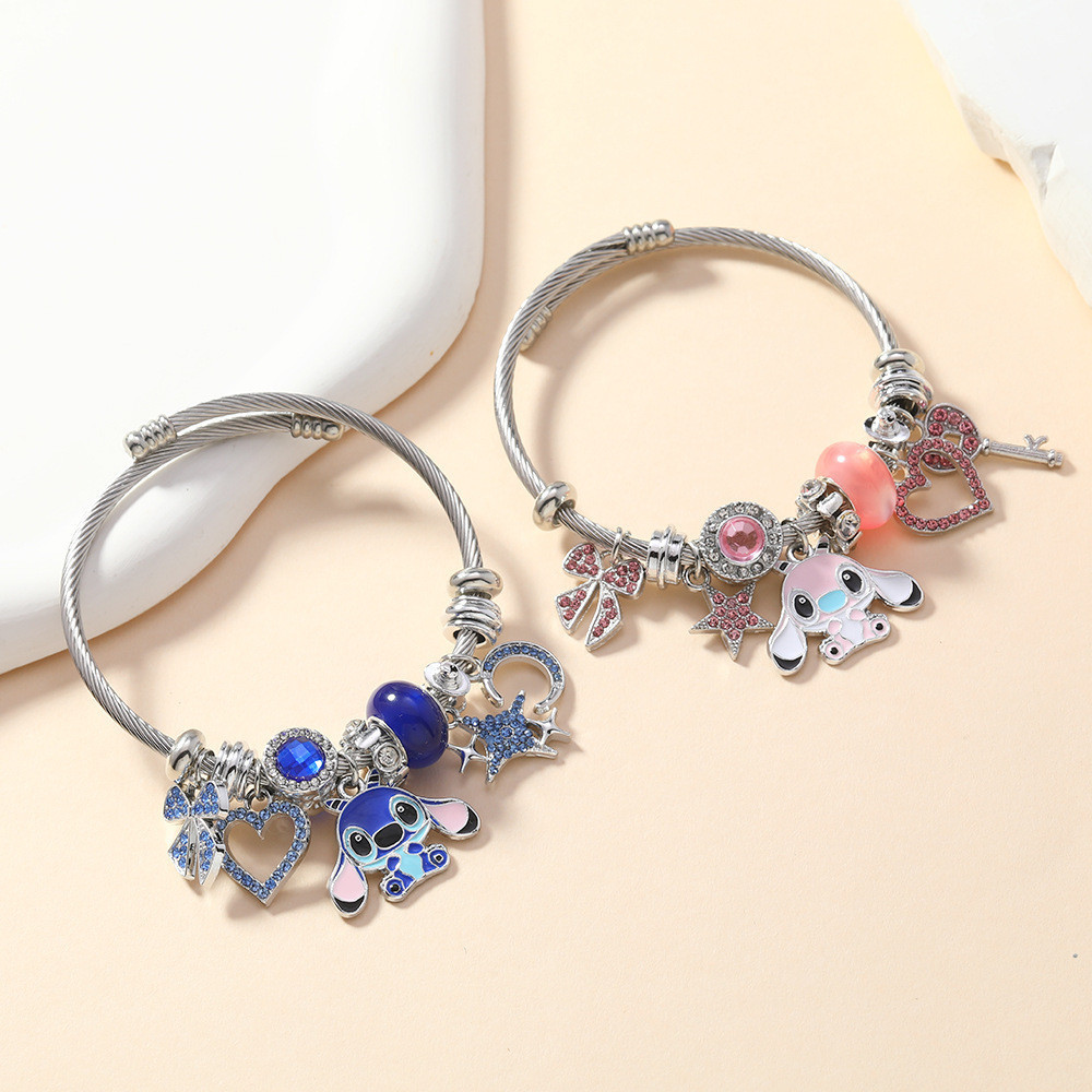 Pandora Cute Cartoon Stitch Companion Bangle For Women Rhinestone Moon ...