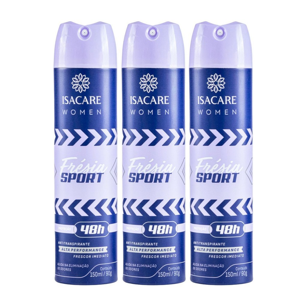 Kit 3 Isacare - Antitranspirante Fresia Sport 48h 90g | Shopee Brasil