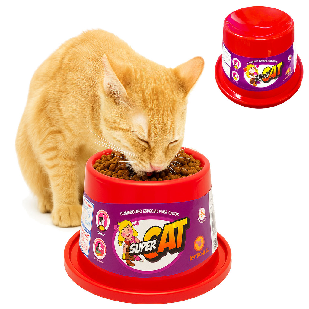 Comedouro Super Cat 200ml Racao Gato Comida Pote Vermelho | Shopee Brasil
