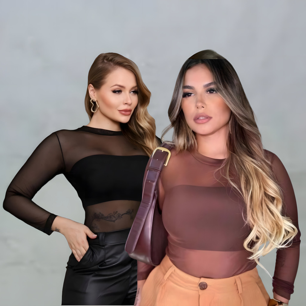 Kit 2 Body De Tule Feminino Manga Longa Festa Balada | Shopee Brasil