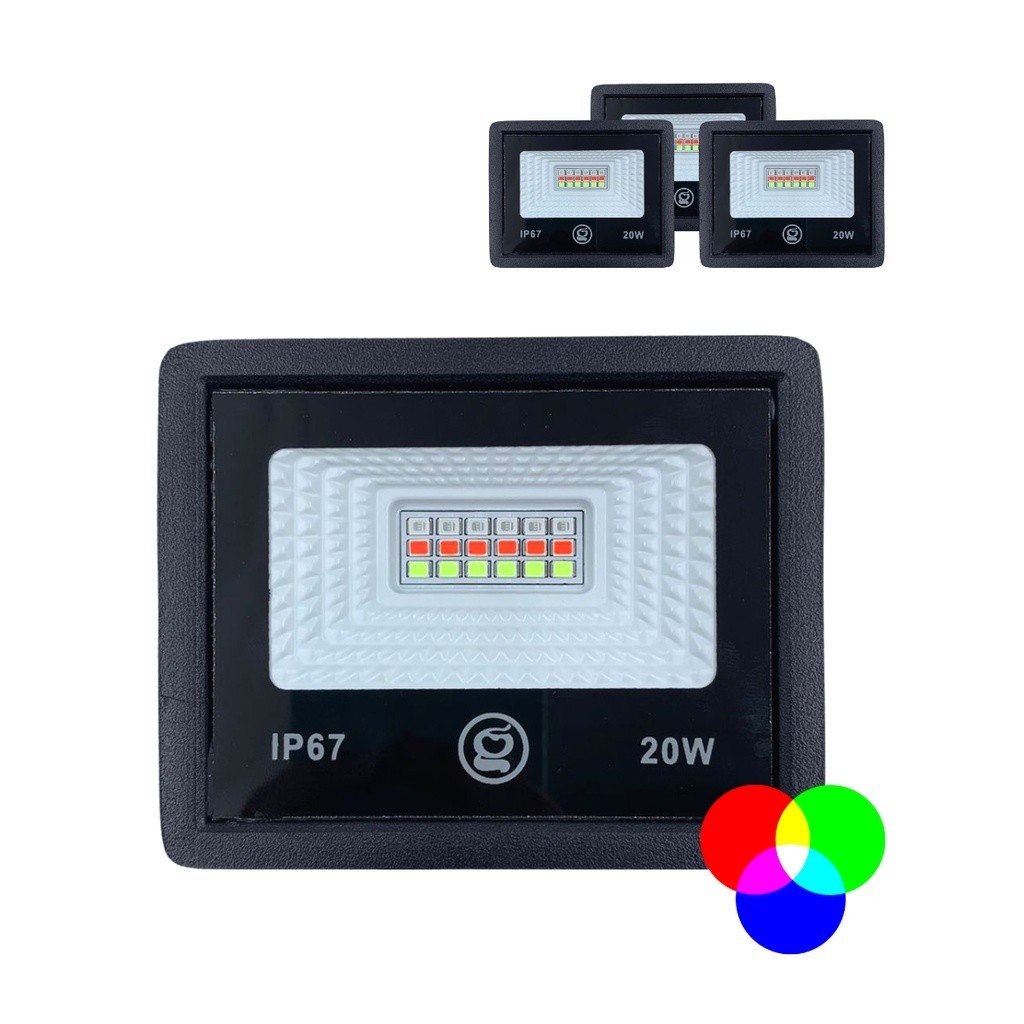 Kit 2 UN Refletor Led RGB 20W Smd Holofote IP65 Slim Bivolt Colorido ...