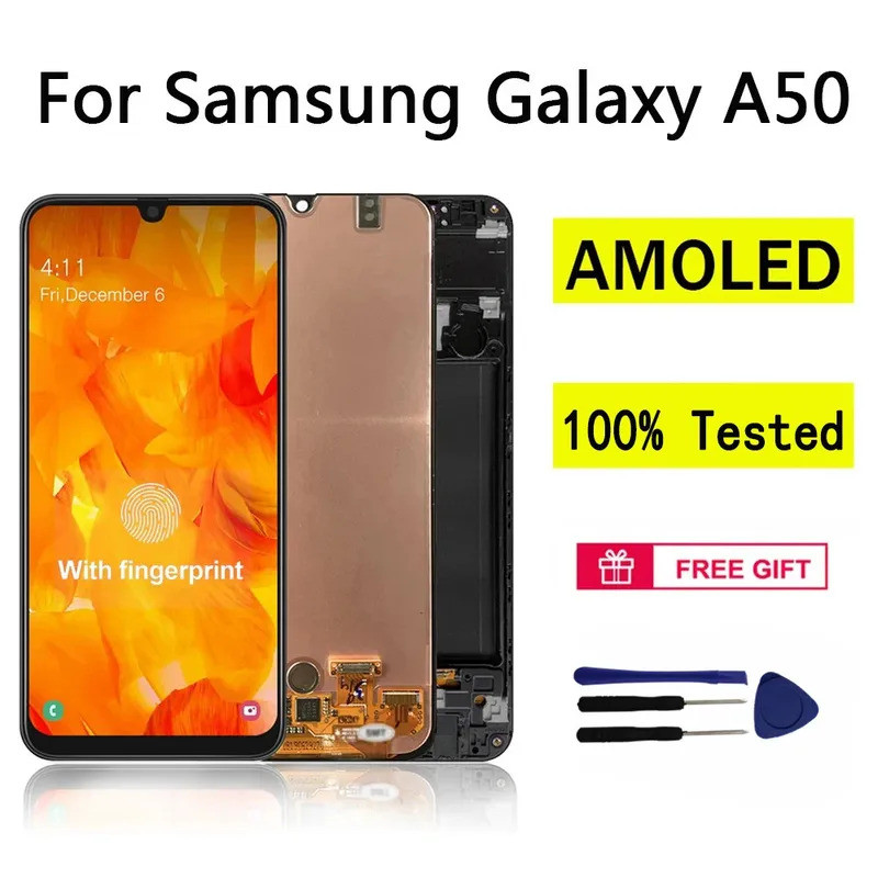 Aumay AMOLED Super para Samsung Galaxy A50 display LCD touch screen digitalizador com moldura ...