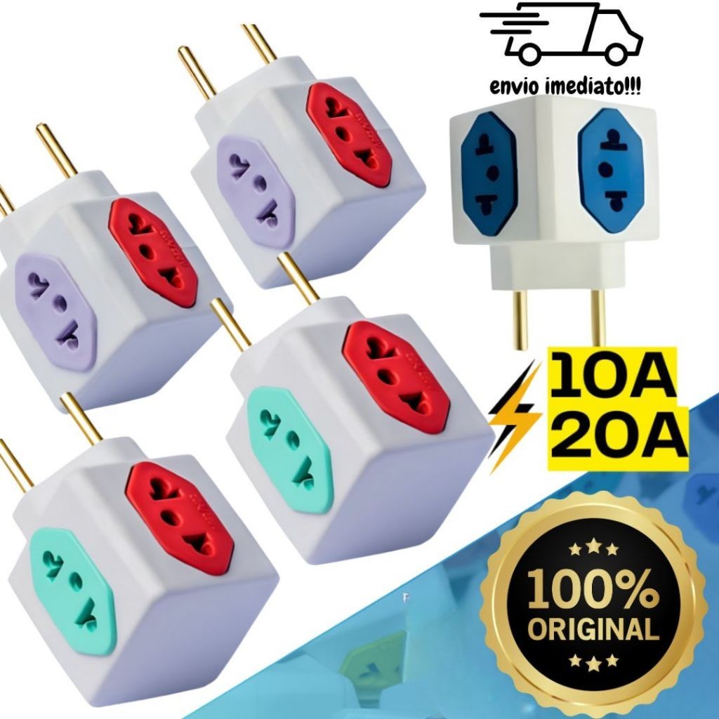 Adaptador de Tomada Kit C/5 Benjamin CUBO 10A/20A Pino Maciço ...
