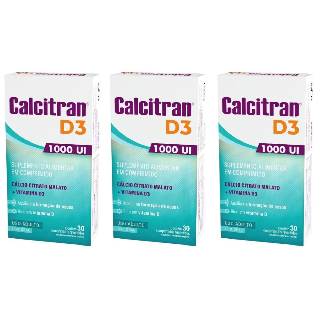 Kit Calcitran D3 1000UI Com 3 Caixas De 30 Comprimidos Cada | Shopee Brasil