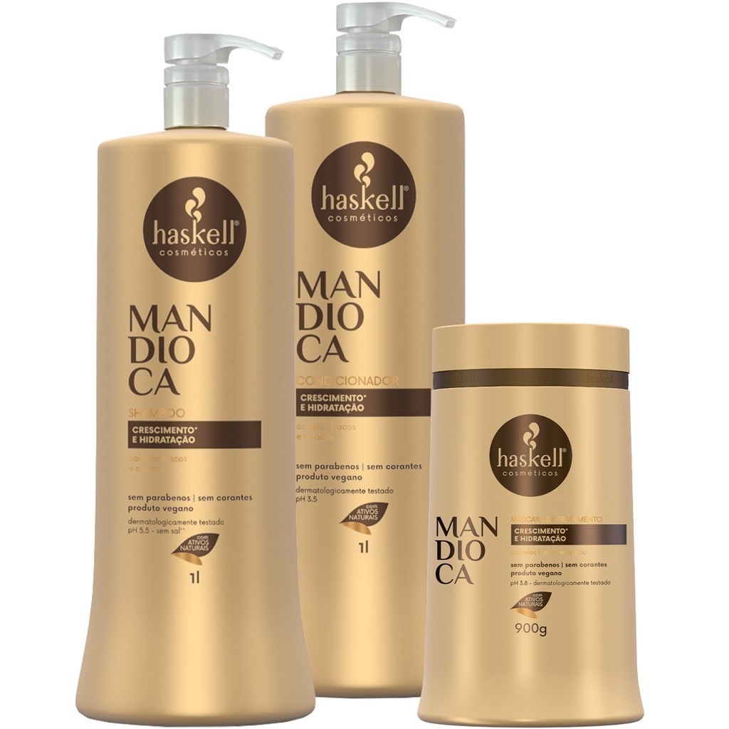 Kit Haskell Mandioca Shampoo Condicionador 1L Mascara 900G | Shopee Brasil