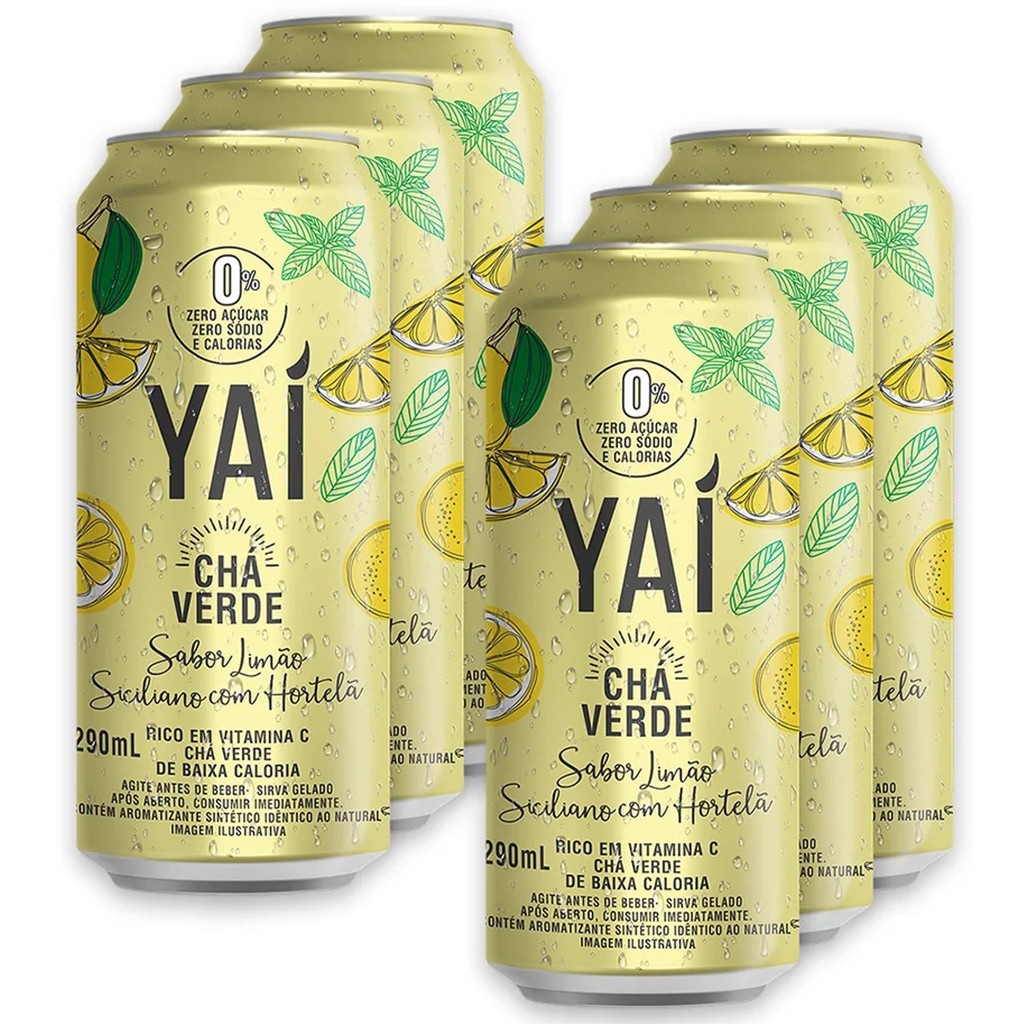 Kit c/ 6und Chá Verde YAI Sabor Limão Siciliano Lata 290ml | Shopee Brasil
