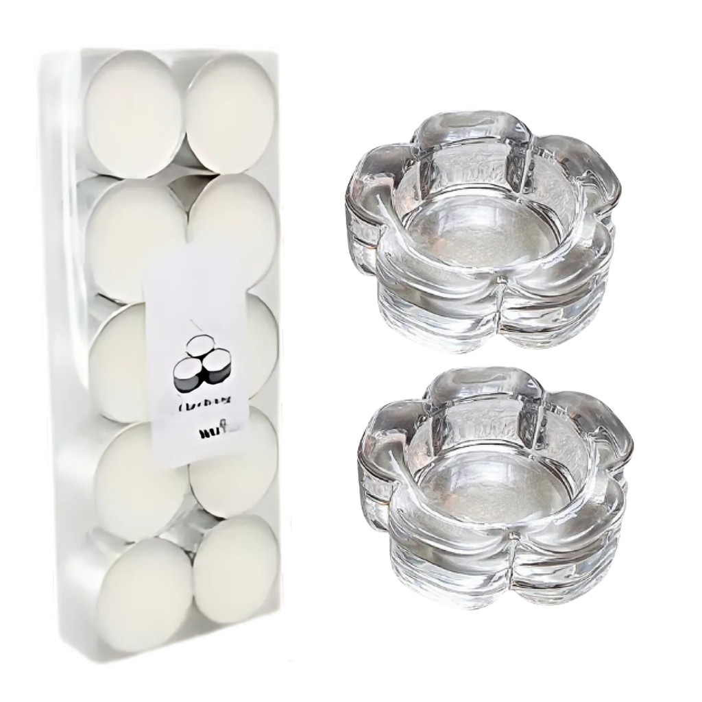 Kit Velas Redondas Castiçal Vidro Flor Decoração | Shopee Brasil