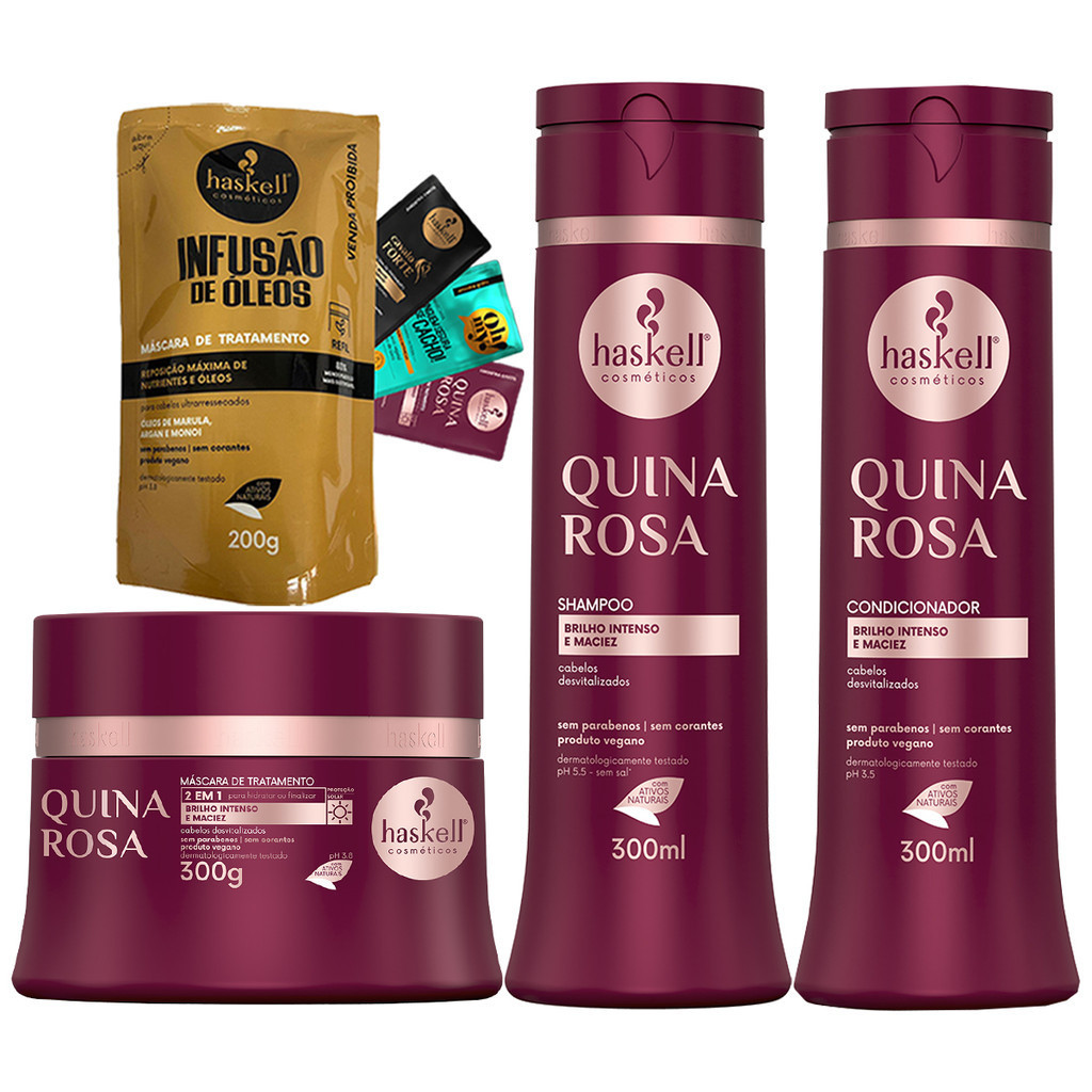 Kit Shampoo Condicionador Máscara 300gr Haskell Quina Rosa | Shopee Brasil