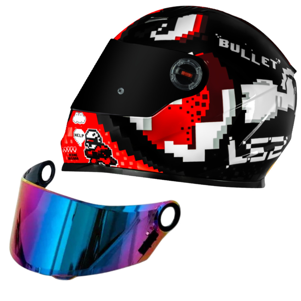 Capacete Ls2 Ff358 Bullet Pixel Mario Preto Viseira Camaleao | Shopee ...