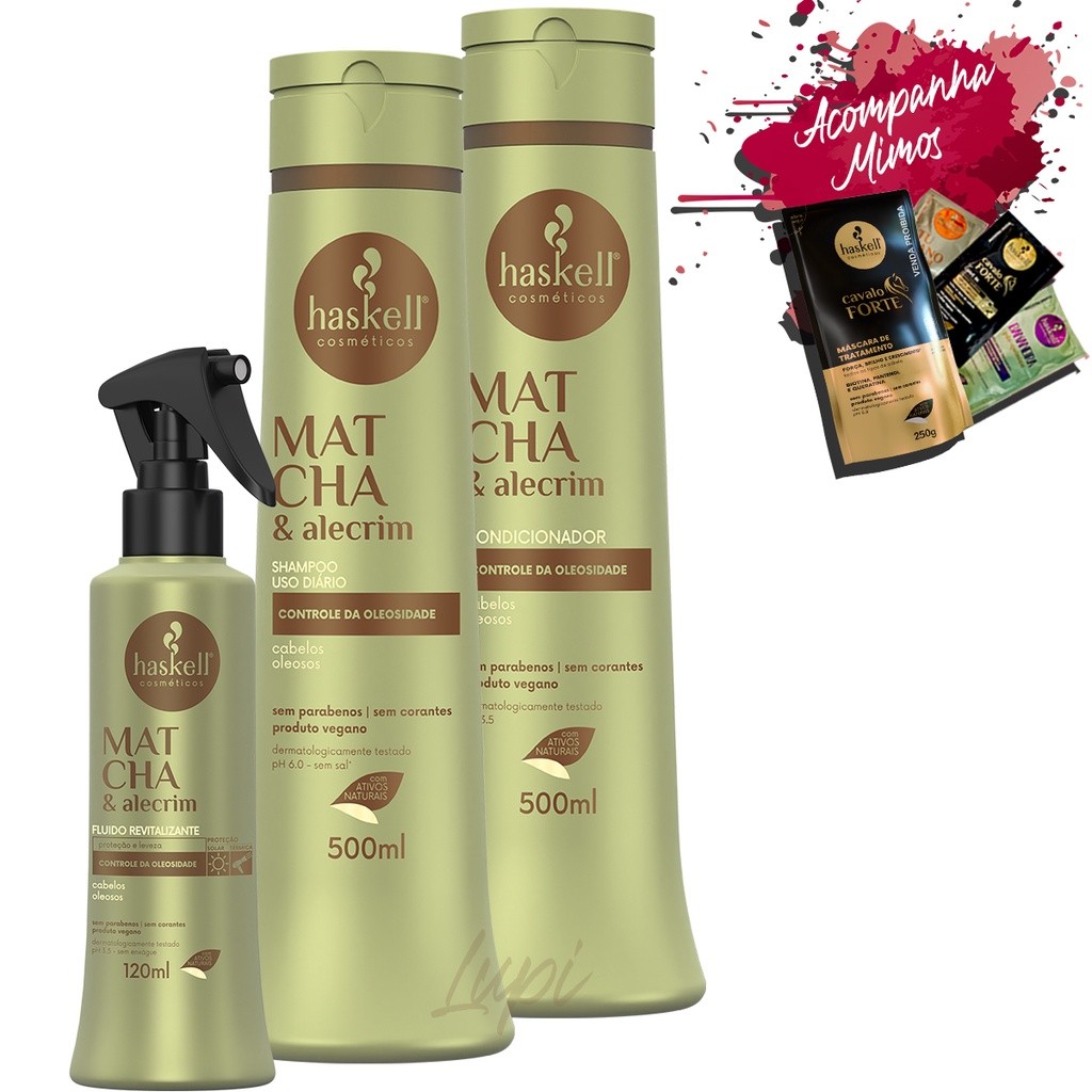 Kit Haskell Matcha e Alecrim Sh Cond 500ml Fluido 120ml | Shopee Brasil