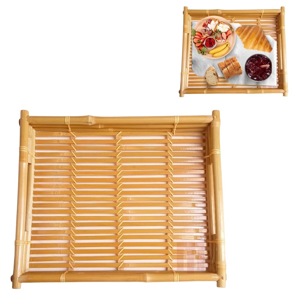 Bandeja Bambu Artesanal Retangular Para Servir Com Alça 37cm | Shopee ...