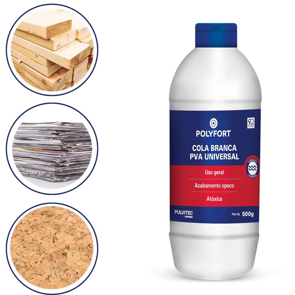 Cola Branca PVA Universal Uso Geral Atóxica Polyfort 500g | Shopee Brasil