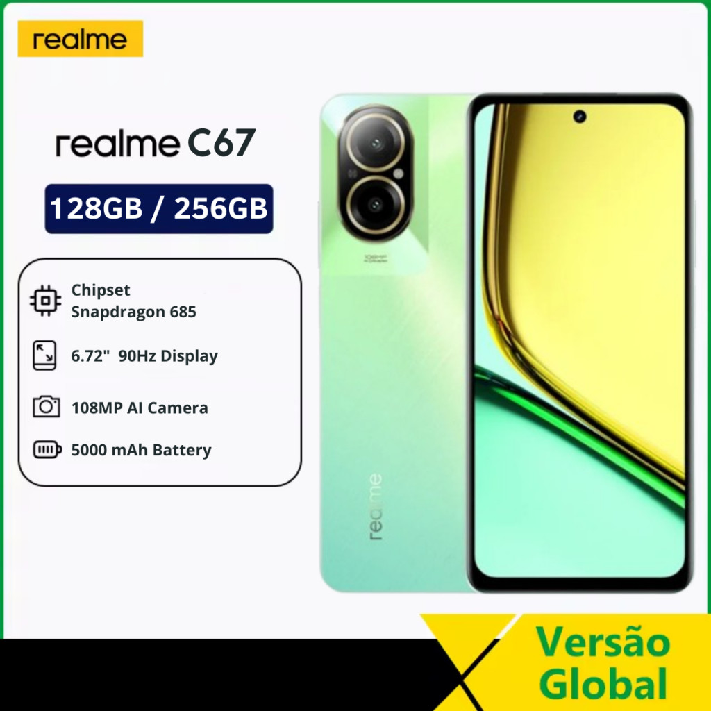 Celular Smartphone Realme C67 NFC 256GB / 128GB Dual Sim Versão Global (COM CAPINHA E PELÍCULA ...