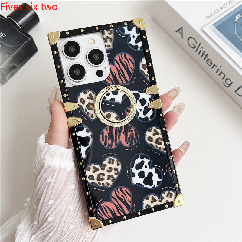 Anel De Luxo Leopardo Impressão Estojo Quadrado Para Xiaomi X3 M3 11T Redmi 13C 12C 9C 10A 9A 9T ...