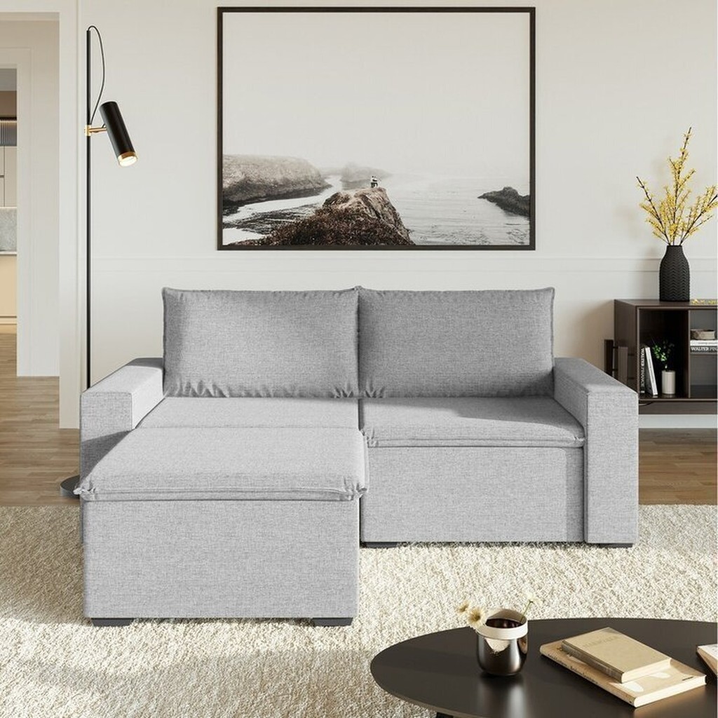 Sofá Modular 1 Módulo Direito 1 Módulo Esquerdo 1 Puff Zen Cabecasa Madeiramadeira Cinza ...