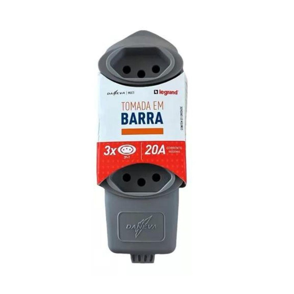Três Tomadas 2P+T 20A em Barra Tripla cor Grafite Daneva Original 3 ...