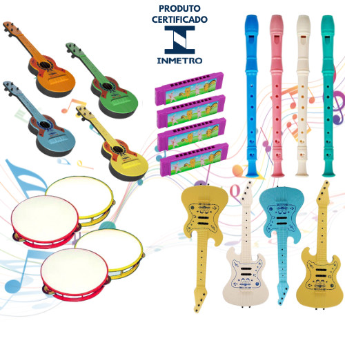 Kit 20 Instrumentos Musicais Infantil Violão Guitarra Flauta Gaita Pandeiro Natal Brinquedo ...