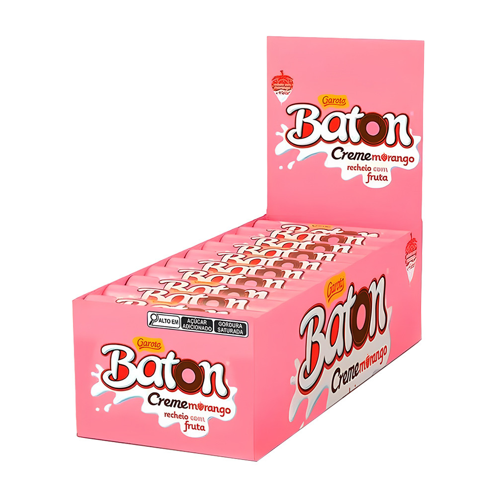 Chocolate Baton Garoto Creme Morango Display com 30Un 16g | Shopee Brasil